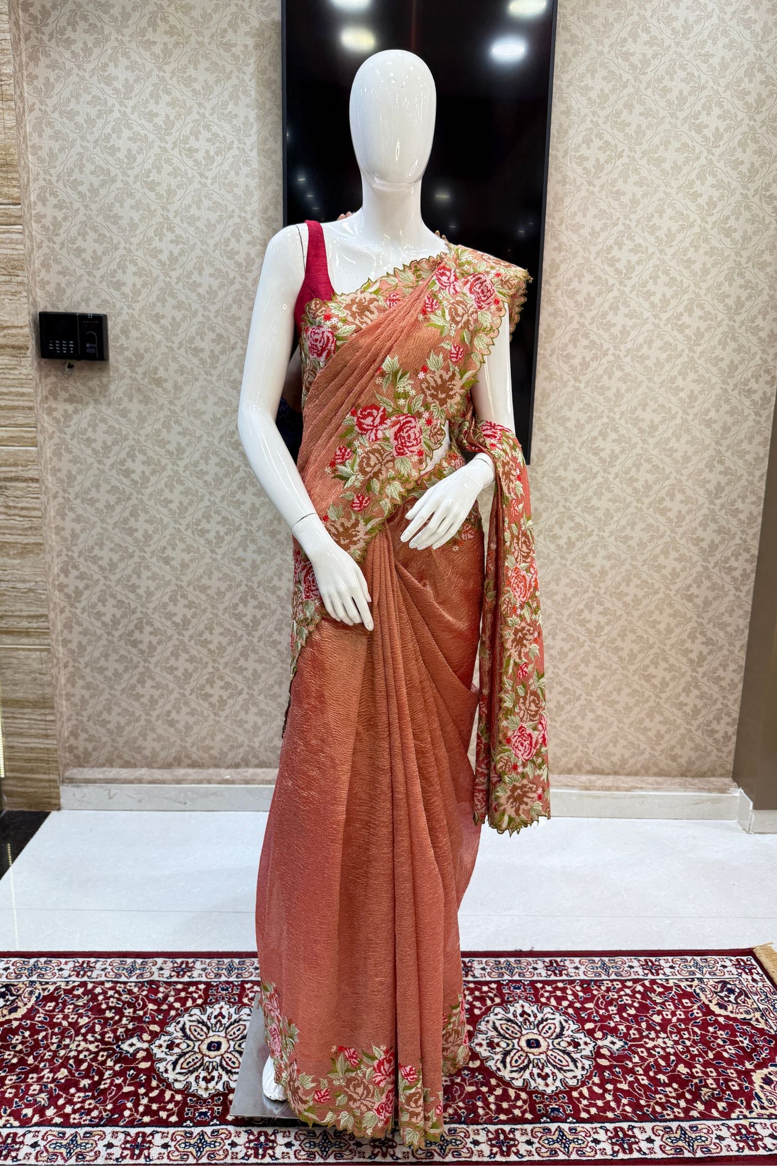 Onion Pink Aqaba and Embroidery work Saree – Seasons Chennai